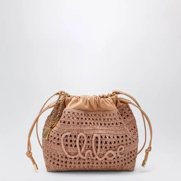 Chloé Mini Raffia Drawstring Bag - Beige