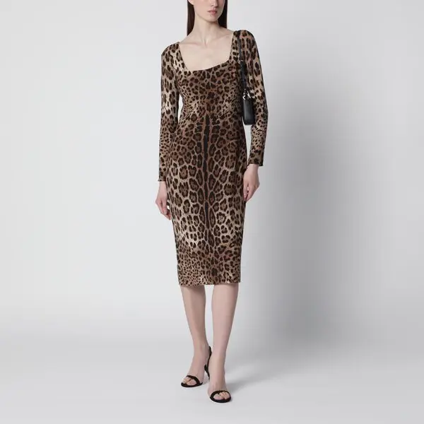 Dolce & Gabbana Leopard Print Long Sleeve Viscose Dress
