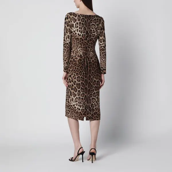 Dolce & Gabbana Leopard Print Long Sleeve Viscose Dress