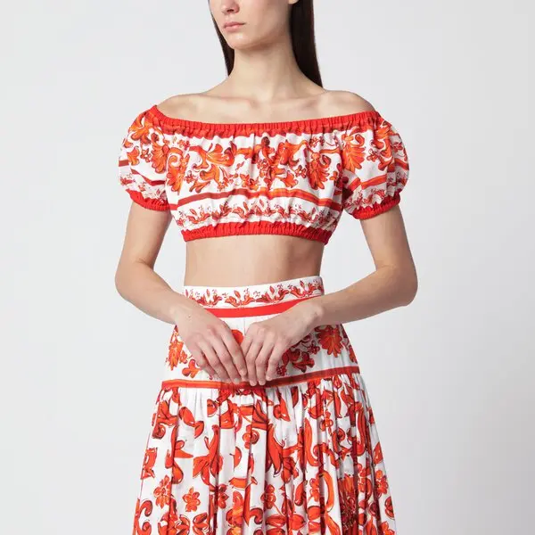 Dolce & Gabbana Maiolica-print Cotton Poplin Top - Orange