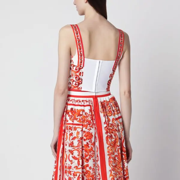 Dolce & Gabbana Maiolica Print Charmeuse Bustier Top