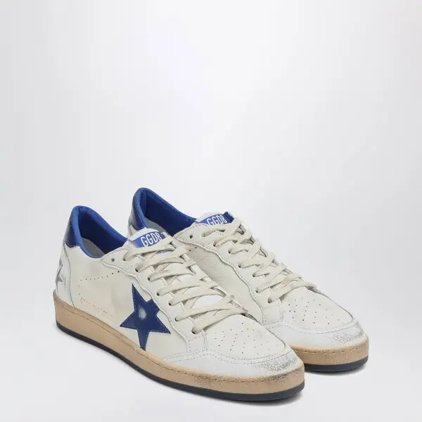 GOLDEN GOOSE Metallic Blue Ballstar Sneakers - White