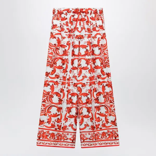 Dolce & Gabbana Wide-leg Majolica-print Silk Twill Pants - Orange