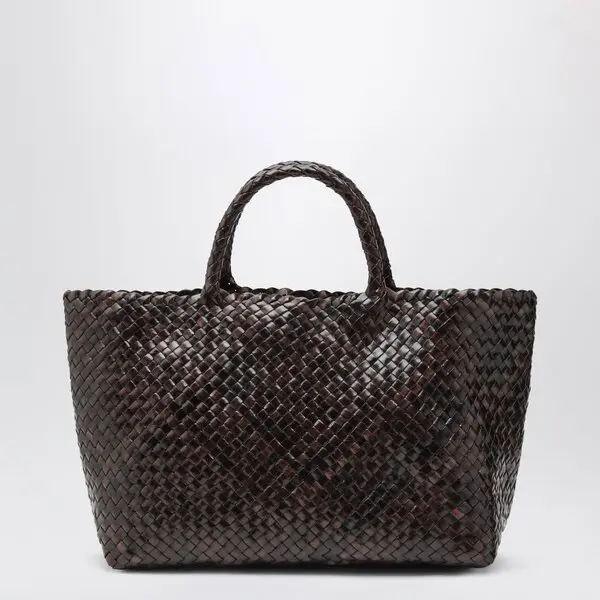 Manebí Bali Tote Bag In Woven Leather, Dark - Brown