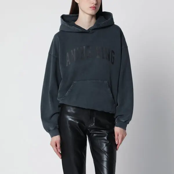 ANINE BING Washed Hoodie With Distressing - Black