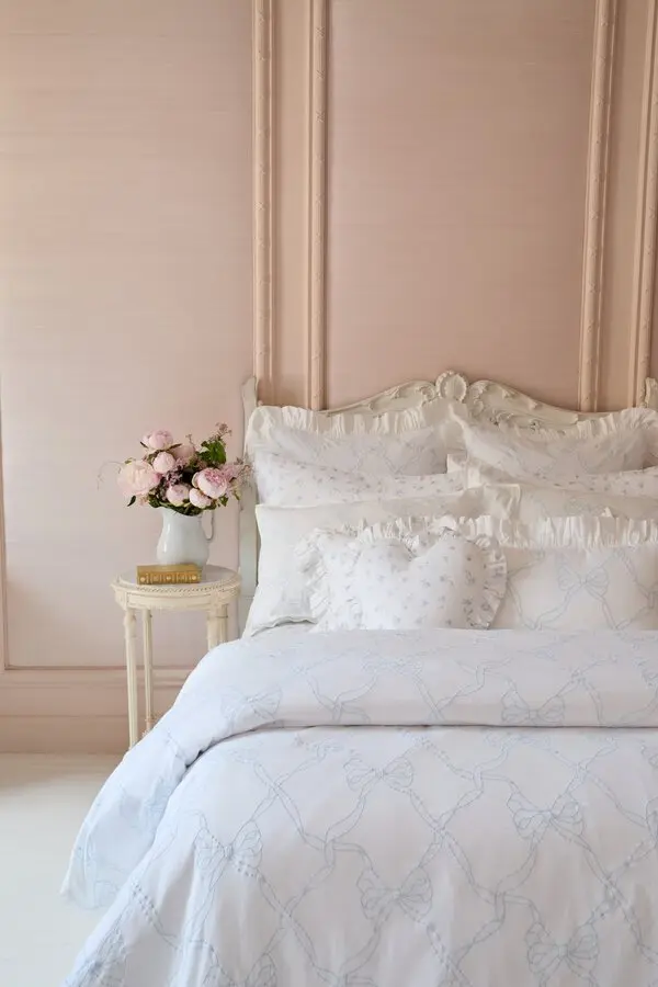 LoveShackFancy Garden Bow Embroidered Bow Duvet Cover + Sham Set - Morning Mist