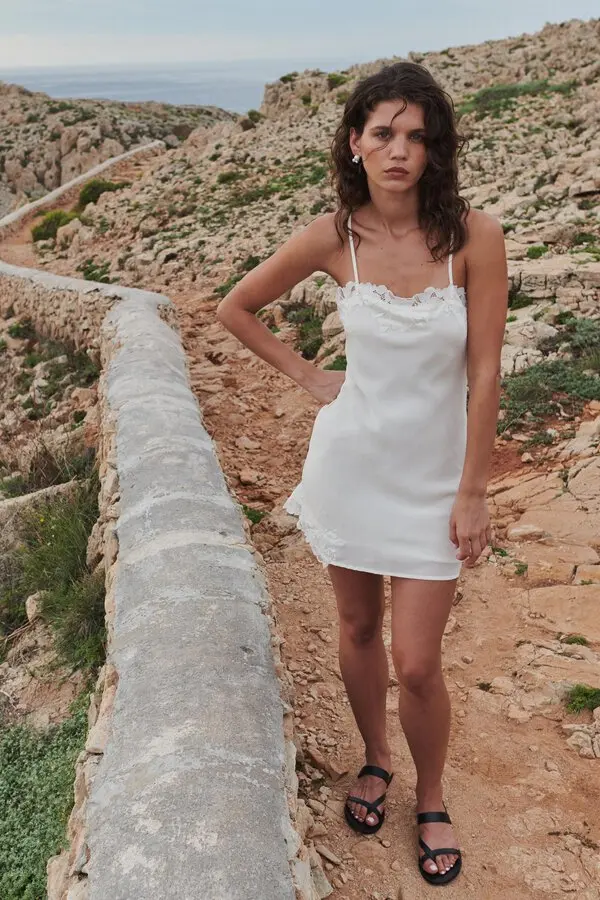 ROWIE Claudia Silk Slip Mini Dress - Creme