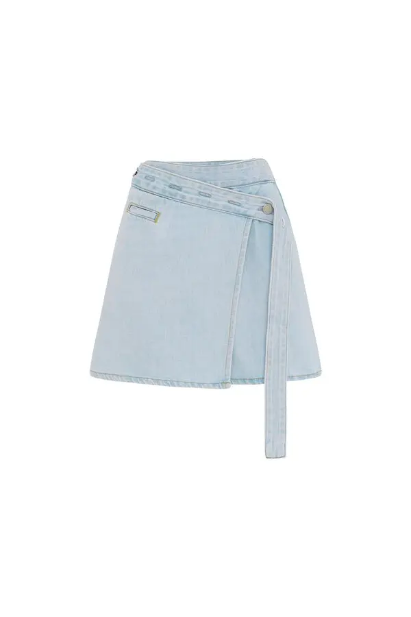 ROWIE Melissa Denim Mini Wrap Skirt - Azul