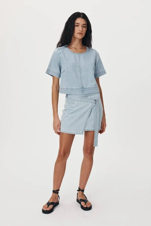 ROWIE Melissa Denim Mini Wrap Skirt
