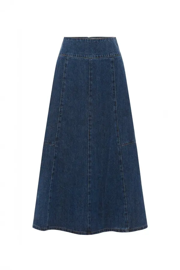 ROWIE Vashti Denim Midi Skirt - Classic Denim