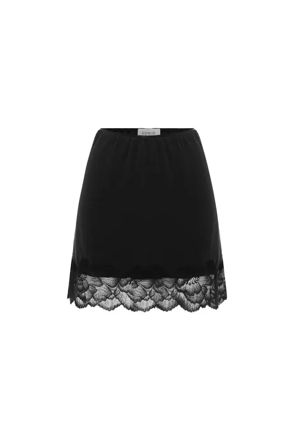 ROWIE Marina Silk Mini Skirt With Lace Hem - Noir