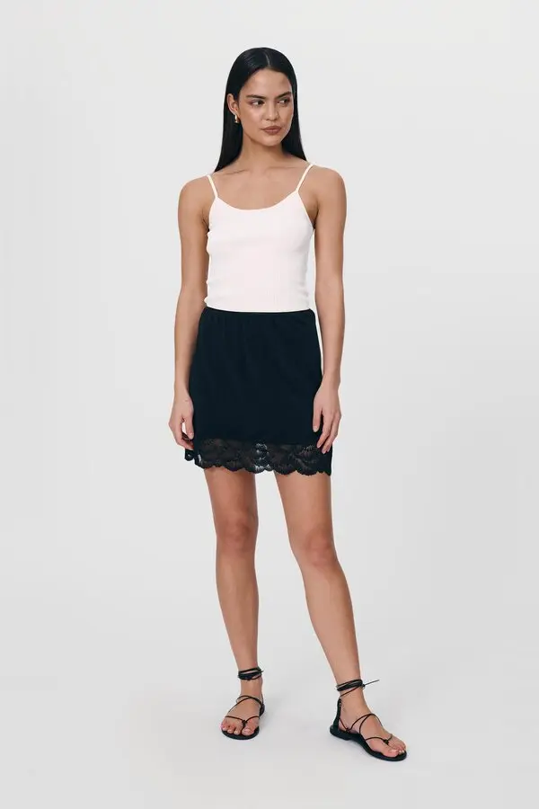 ROWIE Marina Silk Mini Skirt With Lace Hem - Noir
