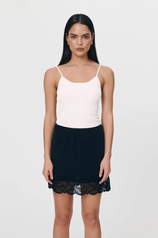ROWIE Marina Silk Mini Skirt With Lace Hem - Noir