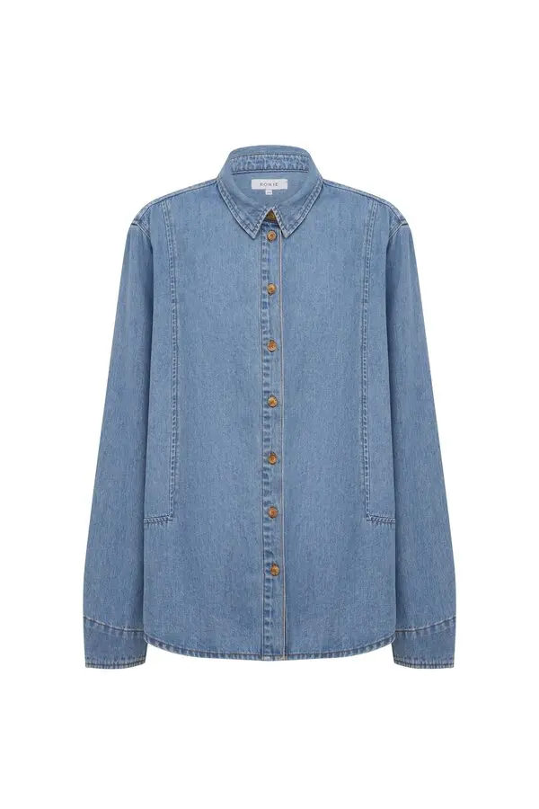 ROWIE Dante Denim Long Sleeve Shirt - Blue Denim
