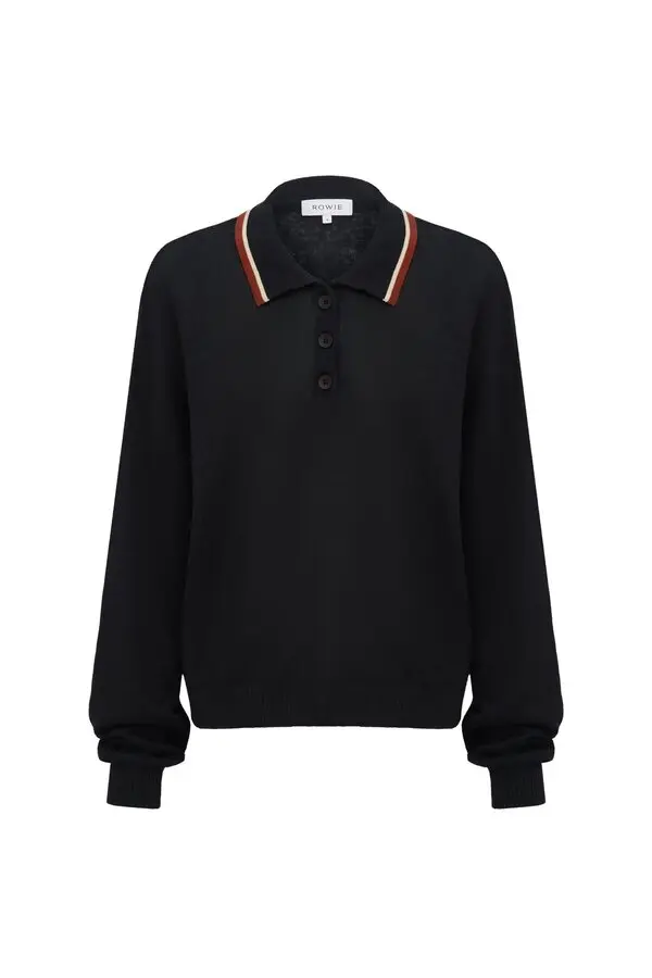 ROWIE Uma Linen Knit Polo - Noir