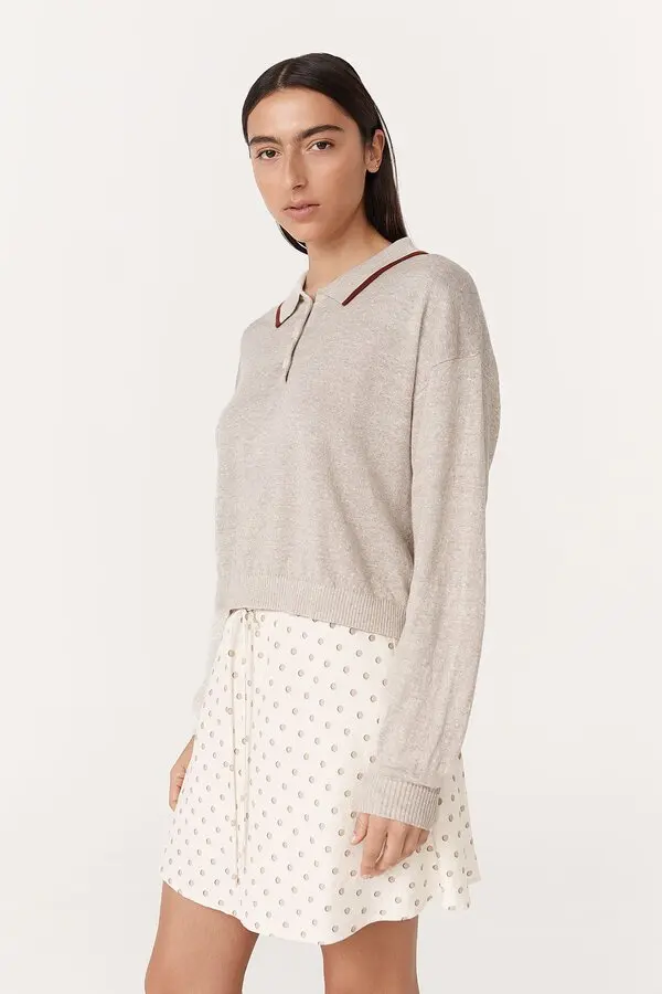 ROWIE Uma Linen Knit Polo Top