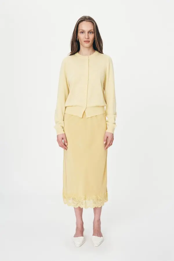 ROWIE Marina Silk Midi Skirt With Lace Hem