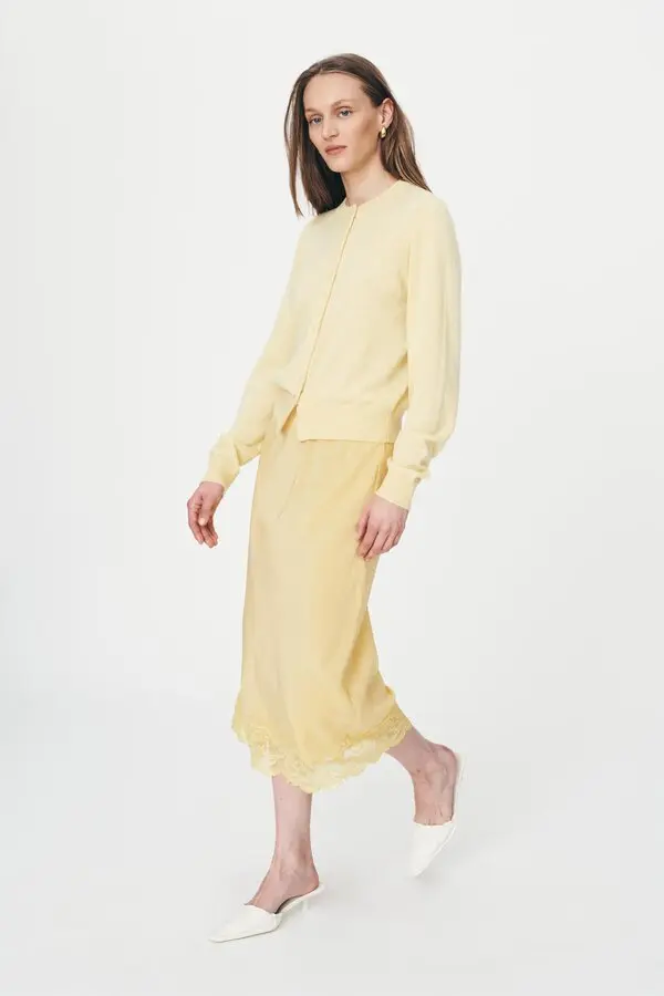 ROWIE Marina Silk Midi Skirt With Lace Hem