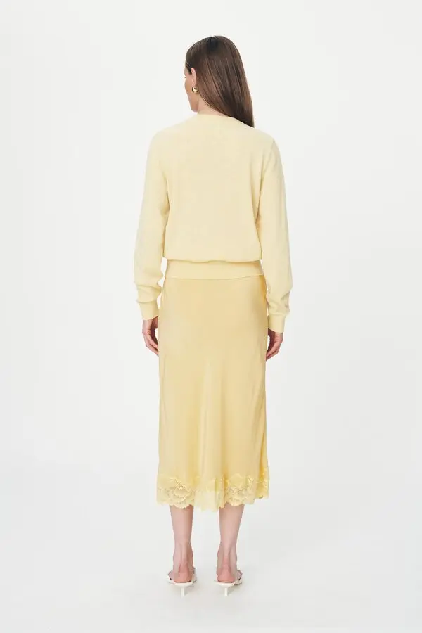 ROWIE Marina Silk Midi Skirt With Lace Hem