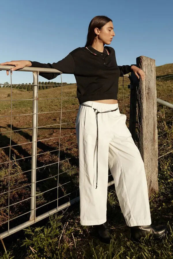 ROWIE Maryanne Barrel Leg Pants - Bone