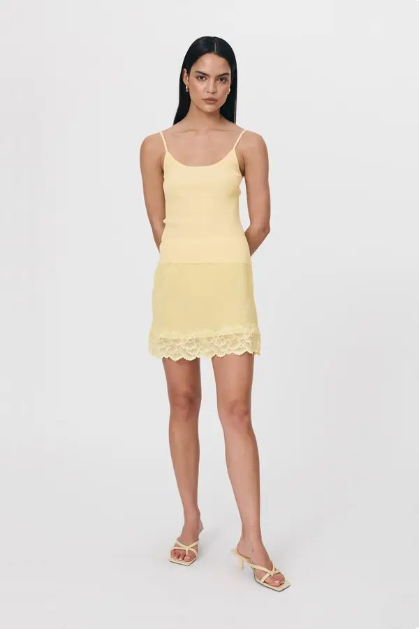 ROWIE Marina Silk Lace Mini Skirt - Lemon