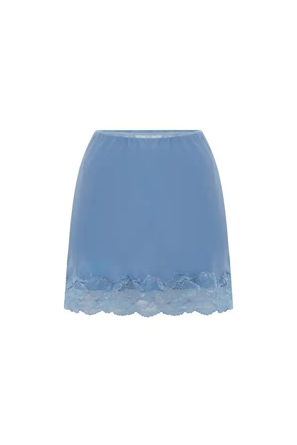 ROWIE Silk Mini Skirt With Lace Hem - Cornflower