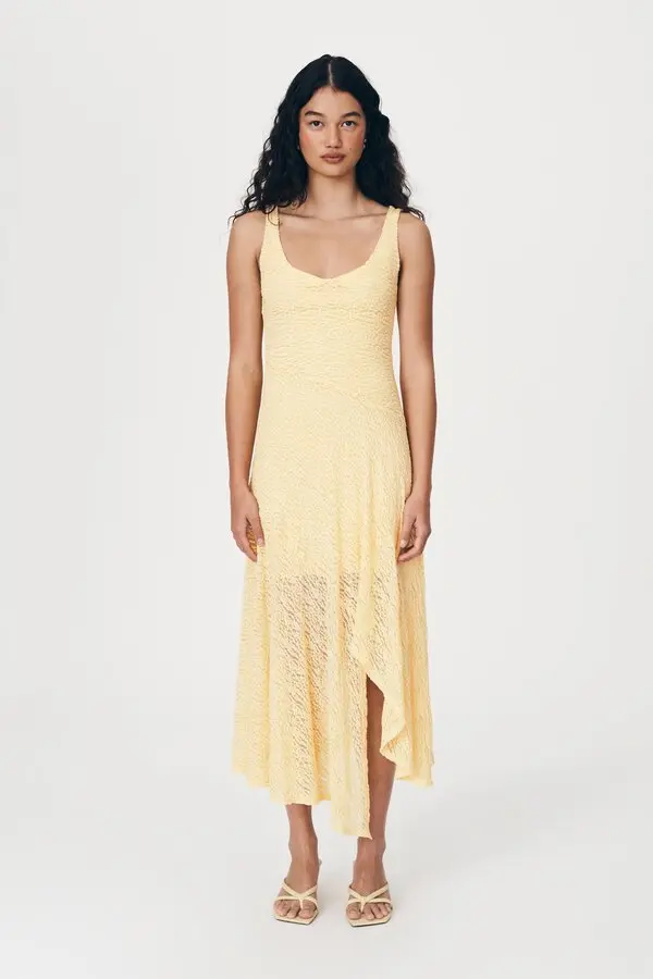ROWIE Lorna Lace Midi Dress - Lemon