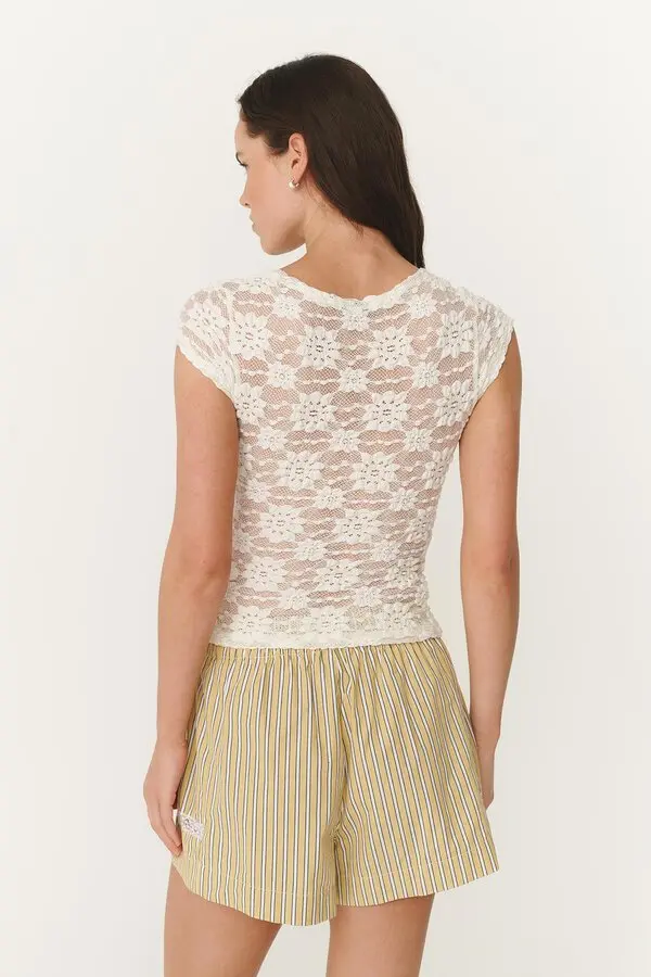 ROWIE Galo Sunflower Lace Tee - Creme