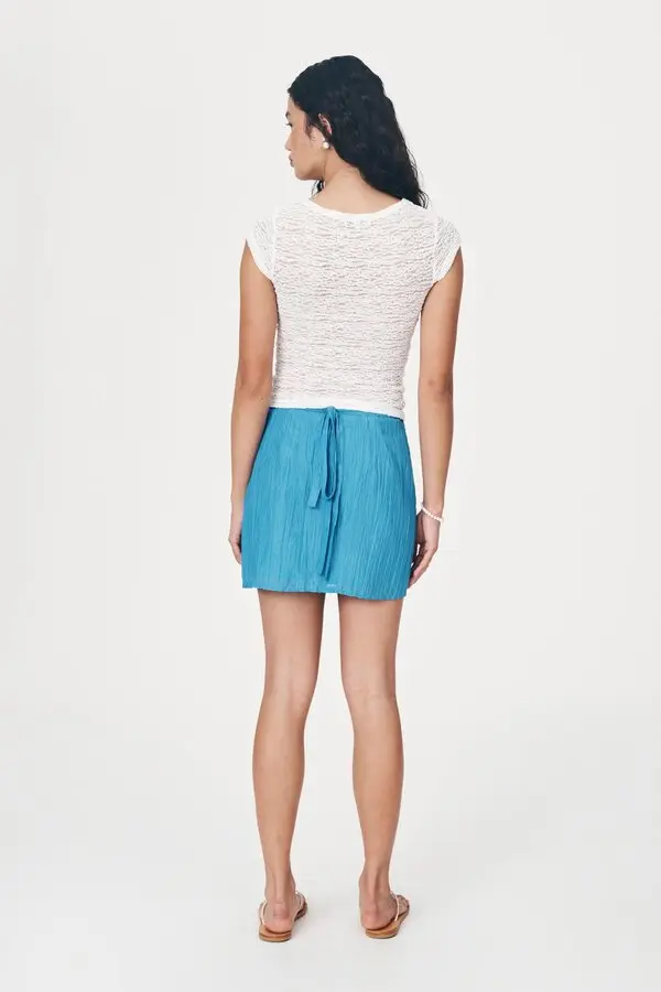 ROWIE Jole Silk Mini Wrap Skirt - Aqua Blue