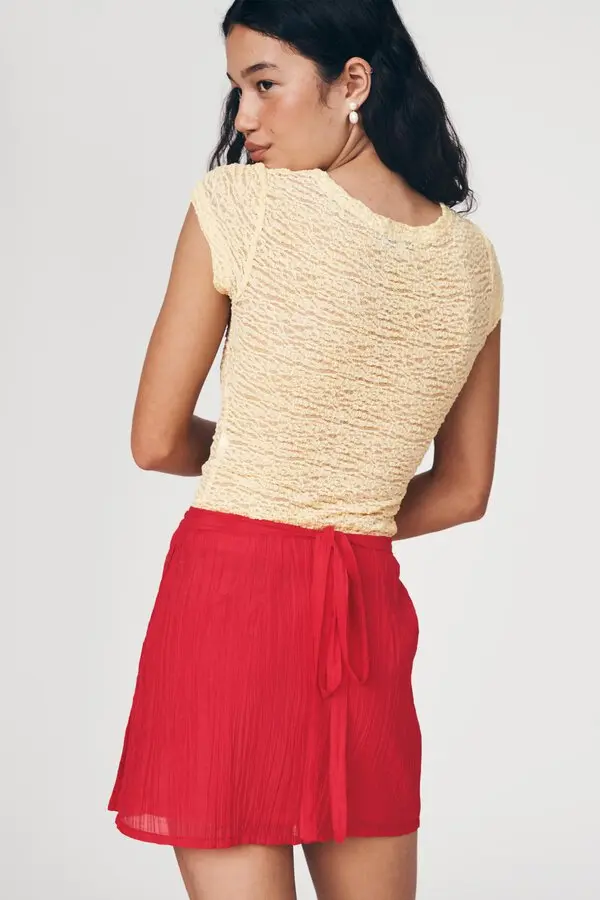 ROWIE Jole Silk Mini Wrap Skirt - True Red