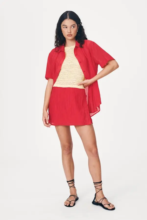 ROWIE Jole Silk Mini Wrap Skirt - True Red