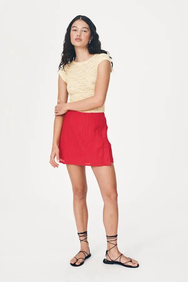 ROWIE Jole Silk Mini Wrap Skirt - True Red