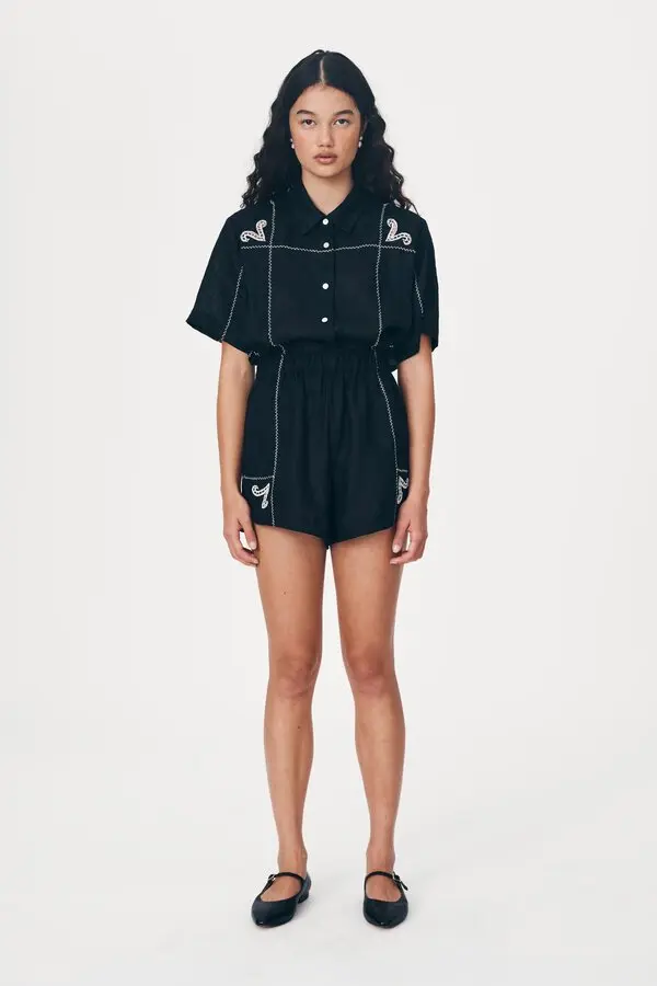 ROWIE Aries Linen Embroidered Shorts