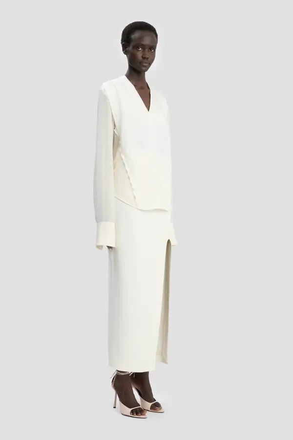 Victoria Beckham Long Sleeve V-neck Crepe De Chine Top - Ivory