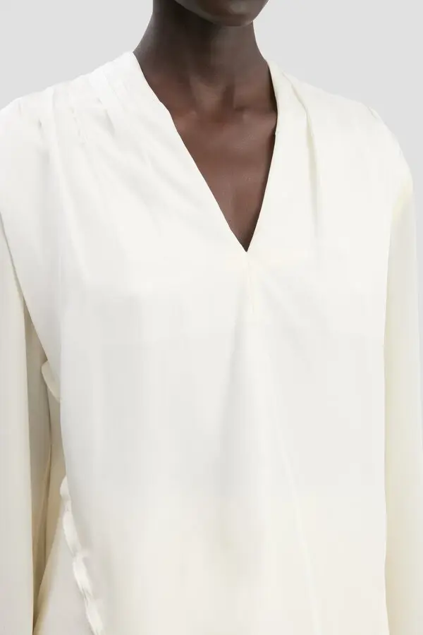 Victoria Beckham Long Sleeve V-neck Crepe De Chine Top - Ivory