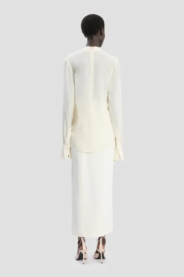 Victoria Beckham Long Sleeve V-neck Crepe De Chine Top - Ivory