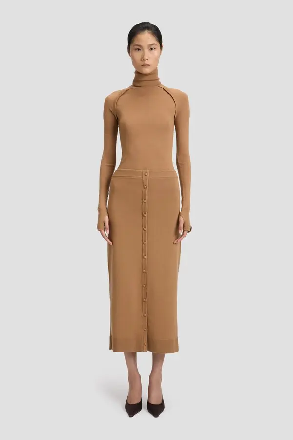 Victoria Beckham Button Midi Skirt - Camel