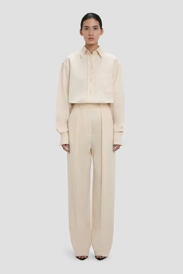 Victoria Beckham Wide Leg Trousers - Alabaster