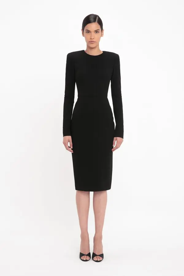 Victoria Beckham Long Sleeve Fitted T-shirt Dress - Black