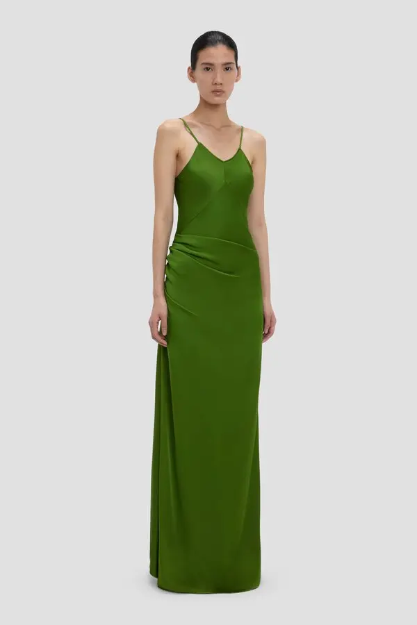 Victoria Beckham Draped Cami Floor-length Gown - Algae