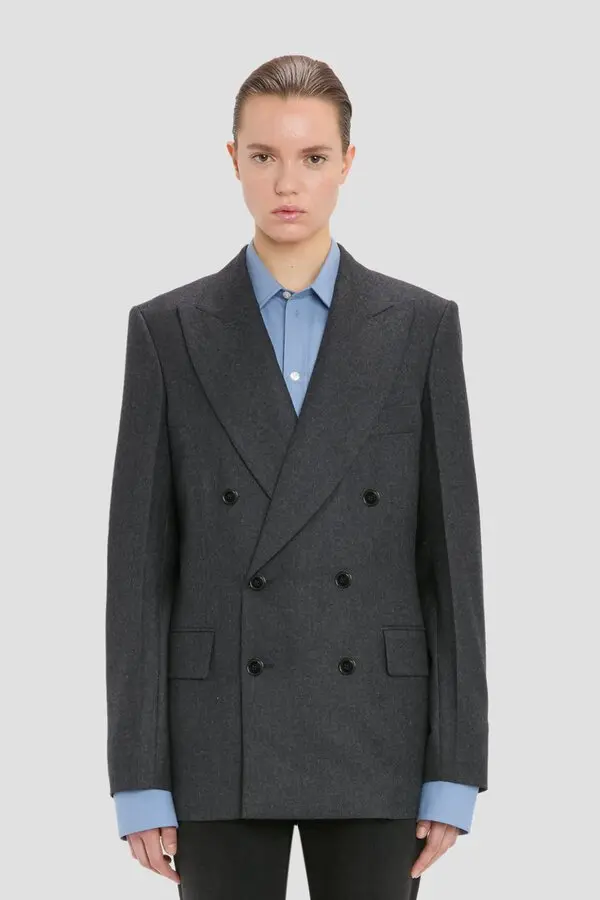 Victoria Beckham Wool Double Breasted Tailored Jacket - Grey Melange