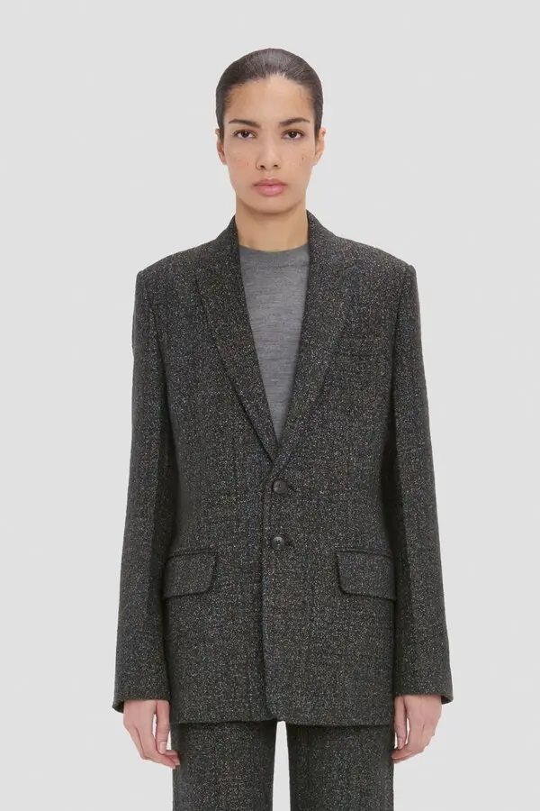 Victoria Beckham Wool Double Breasted Tailored Jacket - Grey Melange