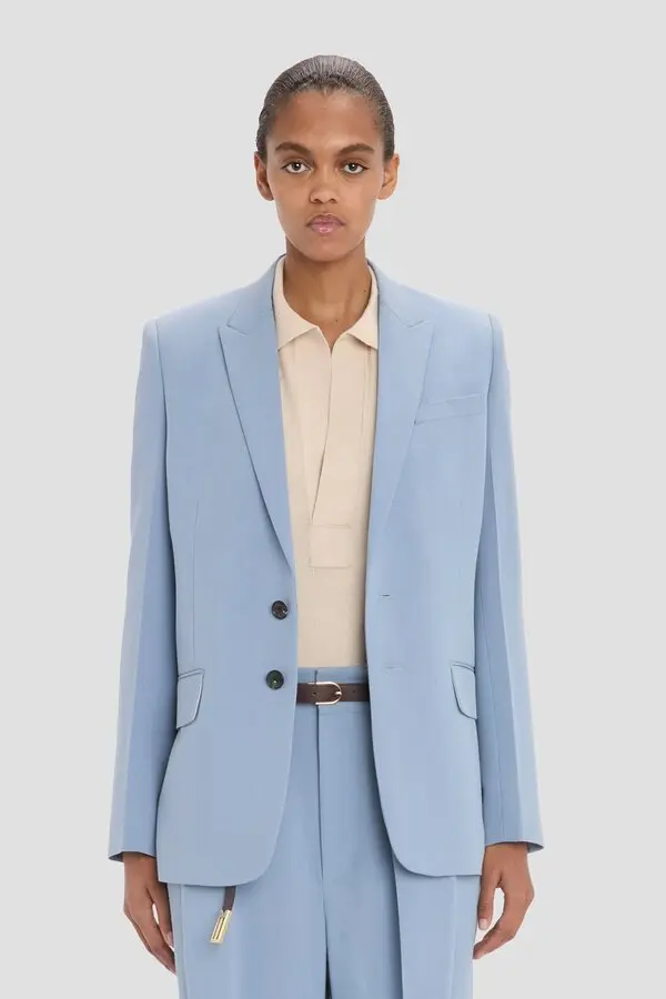 Victoria Beckham Wool Double Breasted Tailored Jacket - Ocean Mist