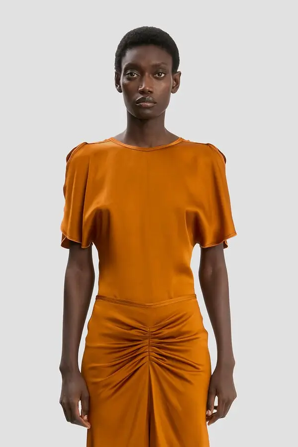 Victoria Beckham Bela Top In Crepe Back Satin - Bronze