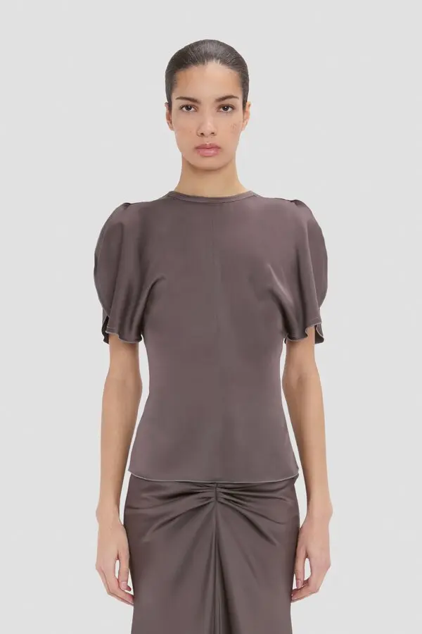 Victoria Beckham Bela Top In Crepe Back Satin - Brown