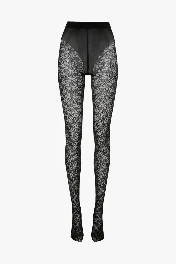 Victoria Beckham Monogram Lace Tights - Black