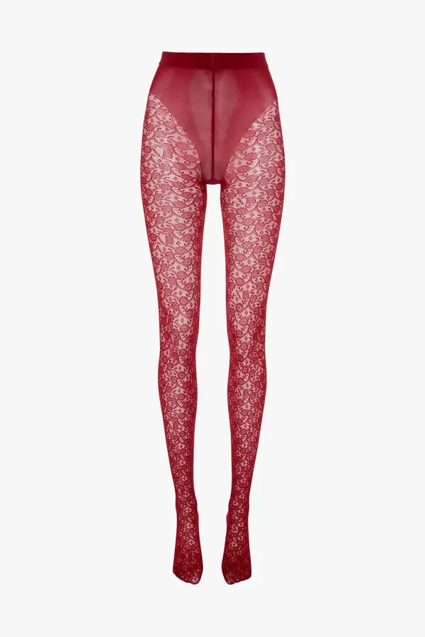 Victoria Beckham Monogram Lace Tights - Red
