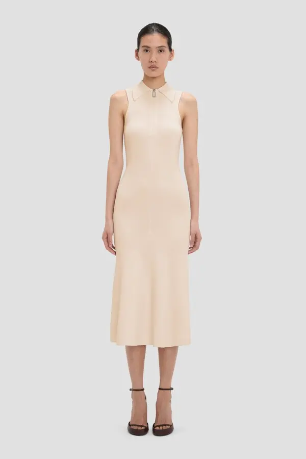 Victoria Beckham Mira Midi Dress - Sandstone