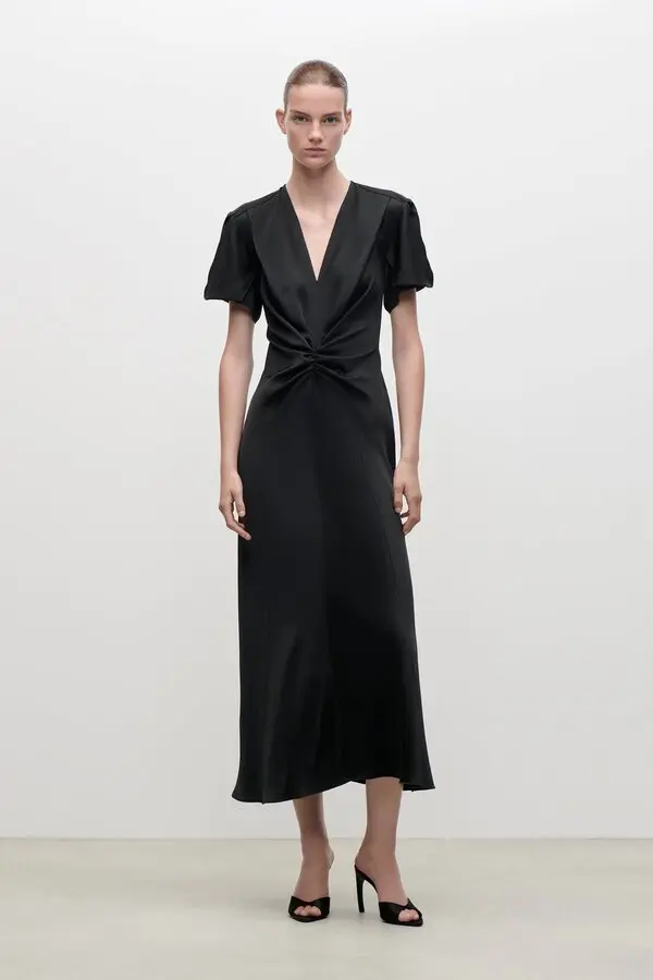 Victoria Beckham Eve Midi Dress With Draped Inserts - Black