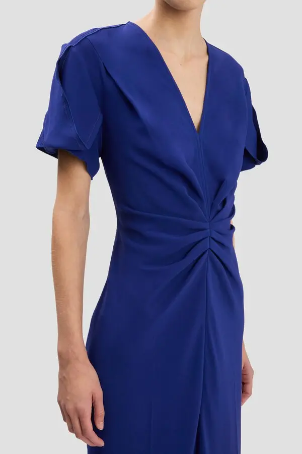 Victoria Beckham Eve Midi Dress With Contrasting Topstitching - Bright Indigo